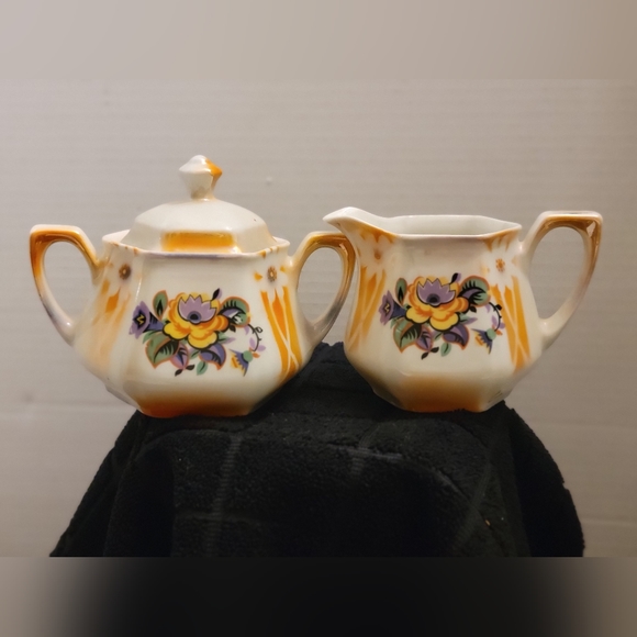 German | Dining | Antique German Orange Lusterware Creamer Sugar Set ...